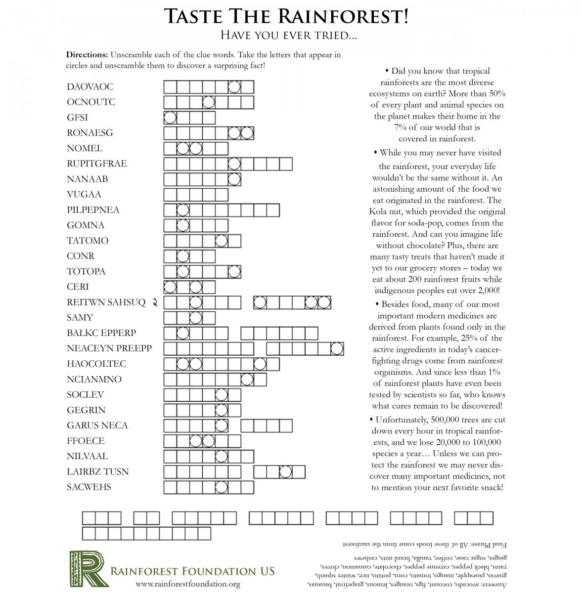 Kids' Corner Learn About Rainforests - Rainforest Foundation US